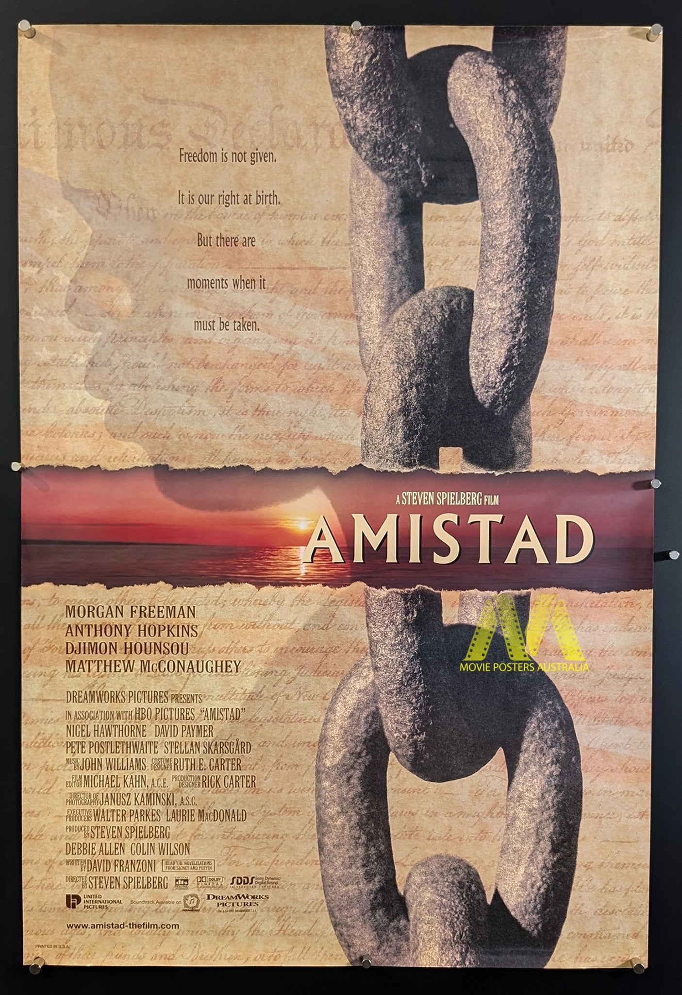 AMISTAD (1997) Movie Poster, US DS One Sheet, 27" x 40", Steven Spielb ...
