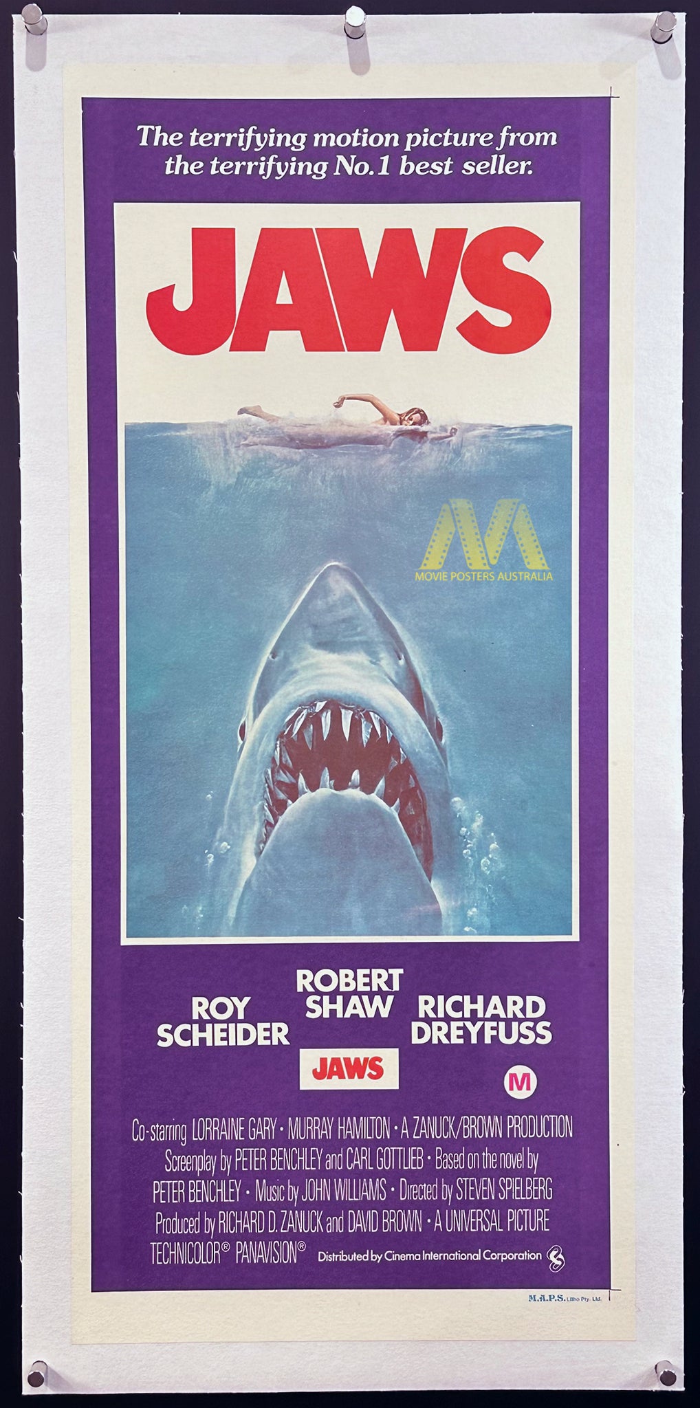 JAWS (1975) Australian Daybill Movie Poster, NM condition, Linen Back ...
